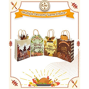 qiqee 24-Packs Thanksgiving Paper Gift Bags with Handles Bulk 8.26×6×3.15 Inch Pumpkin Gift Bags Multiple Uses (Small Size)
