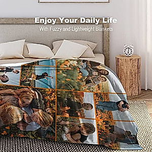 Custom Blanket with Photo Text Personalized Gift, 1-10 Pictures Customized Blanket for Mother Father Family, Christmas Halloween Thanksgiving Birthday Wedding Valentine's Day Customized Gift