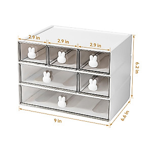 BEYGORM Desk Organizer with 6 Drawers - 3 Tier Kawaii Stackable Plastic Desk Accessories & Workspace Organizers,Aesthetic Office Supplies,Desktop Organization Art Storage for Makeup Pen(White)