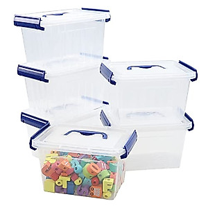 Jandson 3.5 Liter Clear Storage Bin, Latching Box Container with Blue Handle, 6 Packs