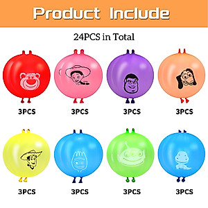 24PCS Story Party Favors Punch Balloons Latex Party Balloons with Rubber Band Handle, Toy Inspired Story Themed Party Supplies for Kids Halloween Prize Punch Game Rewards, 8 Patterns