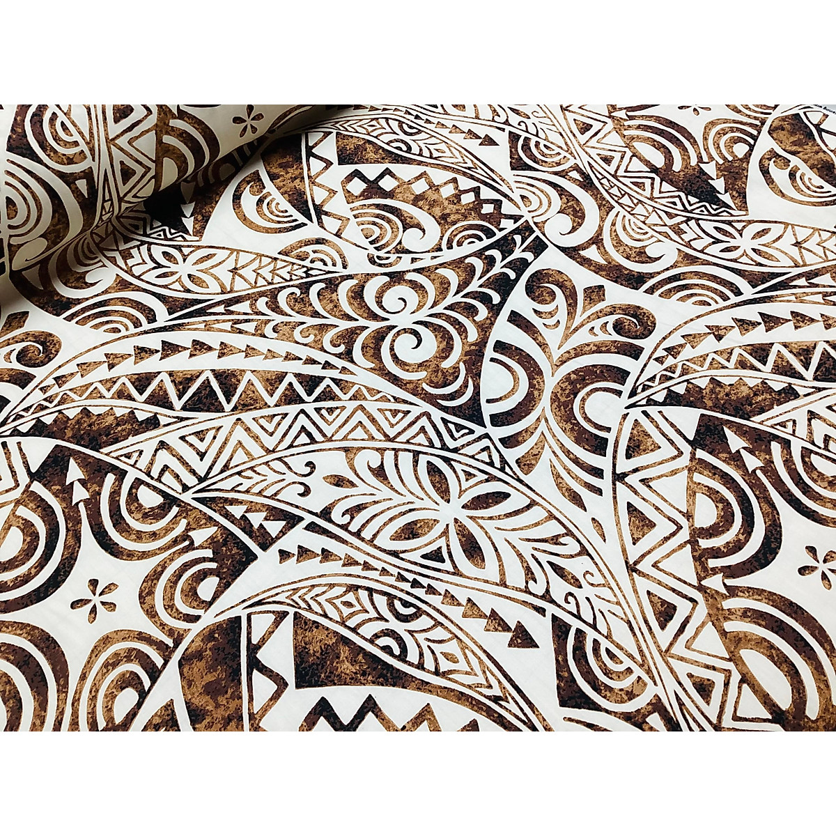 Originals by HITOMI Brown Swirly Tribal 100% Cotton Hawaiian Print Fabric Sold by The Yard, Red