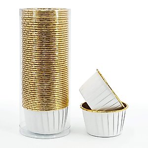 Party Hippo Cupcake Cups, 3.5 Oz 50 pcs Disposable Foil Muffin Liners, Gold Cupcake Baking Cups, Ramekin Aluminum Cupcake Tip Pan Ramekin Holders, Little Baking Cups (White)