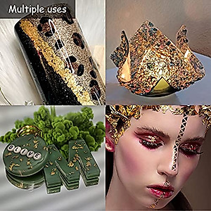 Crushed Glass and Gold Foil Flakes for Resin, 6 Box Irregular Glitter Metallic Flakes and Metallic Chips with Tweezers for DIY Resin Geode Craft and Nail Art Decorations