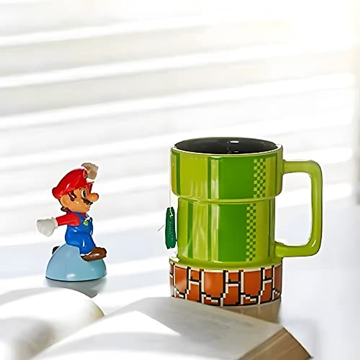 Drtupe Super Mario Warp Pipe Mug Ceramic Coffee Mug Gift for Gamers, Fathers, Coffee Enthusiasts, for Cappuccino, Latte or Hot Tea, 15 Oz, Green