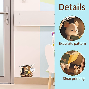 Robmoda 3D Mouse Hole Wall Sticker Glow in The Dark, Mouse Reading Book Fun Art Wall Decal, Peel and Stick Nursery Kids Room Decor, Classroom, Bedroom, Bookcase Decoration