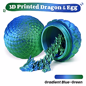 TBOLINE 3D Printed Dragon Easter Egg - Perfect Basket Essentials Stuffers, Prefilled Easter Egg Filled with Toy, Articulated Crystal Dragon Fidget Toy for Kid Boy (Laser Green-12inch)