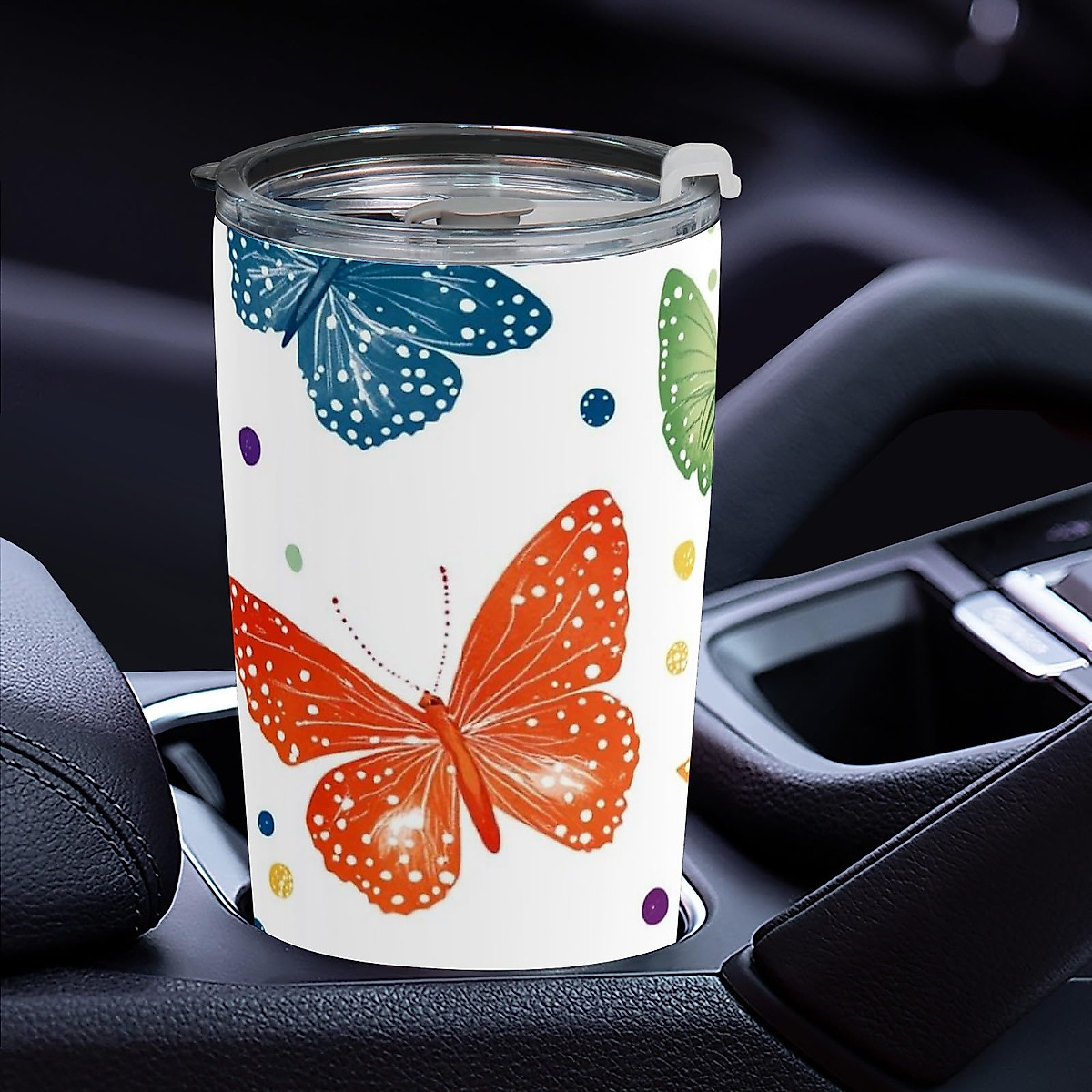 QWEUIOP 20oz Insulated Travel Coffee Mug Retro Butterfly Pattern Stainless Steel Tumbler with Lid Double Wall Vacuum Coffee Cup For Hot and Cold Drinks14029