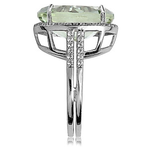 Silvershake Huge 6.8ct. 16X12mm Natural Oval Shape Green Amethyst and White Topaz 925 Sterling Silver Ring Size 10