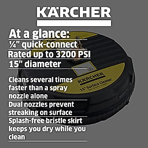 Karcher Universal 15" Pressure Washer Surface Cleaner Attachment, Power Washer Accessory - 1/4" Quick-Connect, 3200 PSI