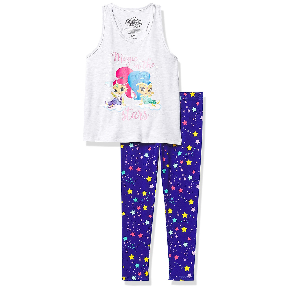 Shimmer and Shine girls Kids Tank & Set Leggings, True Navy, 6 Years US