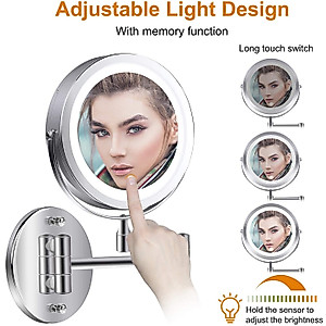 Wall Mounted Makeup Mirror, 1X 10X Magnification 360 Degree Rotation Double Sided Led Lighted Vanity Mirrors for Bathroom AC Adapter or Battery Operated