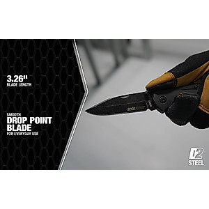 Southwire Tools & Equipment DPKD2 EDGEFORCE Pocket Knife, 3.26" blade, D2 Steel, Stonewash Black Oxide Finish For Corrosion Resistance- Smooth Blade For Everyday Use