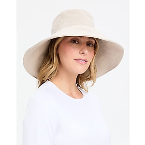 Solbari Ultra Wide Cotton Linen Hat - UPF50+ Packable UV Sun Protection Hat with Large Brim and Detachable Strap, Light Natural, Small - Medium