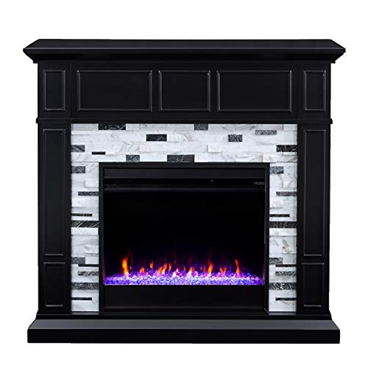 SEI Furniture Drovling Marble Tiled Color Changing Electric Fireplace, Black-White-Gray