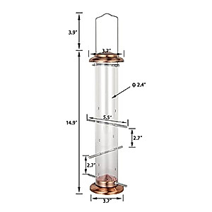 iBorn Metal Bird Feeder Thistle Bird Feeder,Finch Feeders for Thistle Seed,Tube Feeder Hanging Hook 14 Inch Brushed Copper