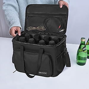 IBVIVIC 8 Slots Wireless Microphone Case with Foam, 1680D Heavy Duty Oxford Fabric Microphone Bag with Shoulder Strap, BLACK