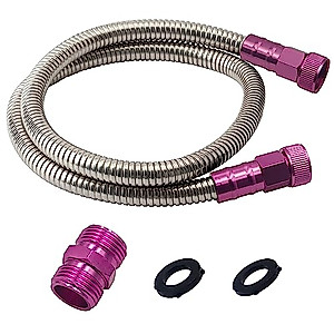 YANWOO 304 Stainless Steel 15 Feet Female to Female Garden Hose with Pink Male to Male Connector for Garden Hose Reel Cart (15ft)