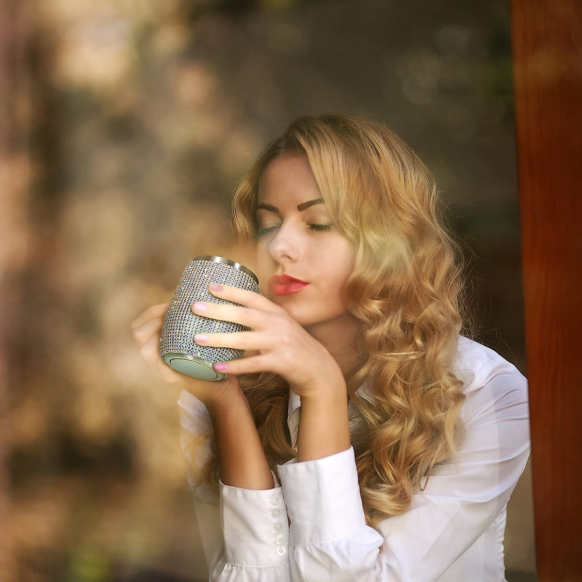 Bling Water Bottle Bling Wine Tumbler Diamond Tumbler Rhinestone for Glitter Wine Glass Tumbler Girls Trip Cups, Straw, Straw Brush and Cup Brush for Wine Coffee Cocktails Champaign (AB Color, 1 Set)