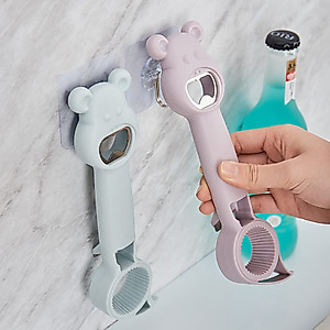 Jar Opener, 4 in 1 Multi Function Can Opener Bottle, Multi Kitchen Tool for Jelly Jars, Wine, Beer and other, Bottle Opener to Protect the Nail Use for Children, Elderly and Arthritis Sufferers-Pink