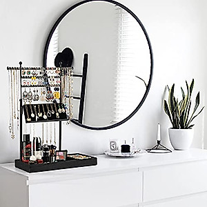 SOLIMINTR Jewelry Organizer, Jewelry Stand with Necklace Display Holder 3 Tier Earring Organizer Rustic Wood Base Tray with Ring Stand Jewelry Storage Tower for Women Girls Gift