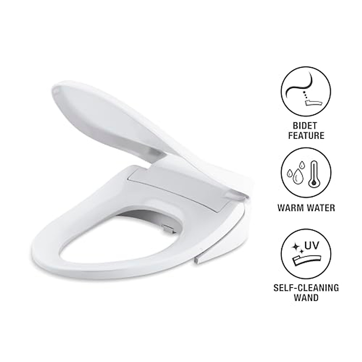 KOHLER 18751-0 PureWash E525 Elongated Warm Water Bidet Toilet Seat, Electric Bidets for Existing Toilets, Adjustable Bidet Sprayer, White