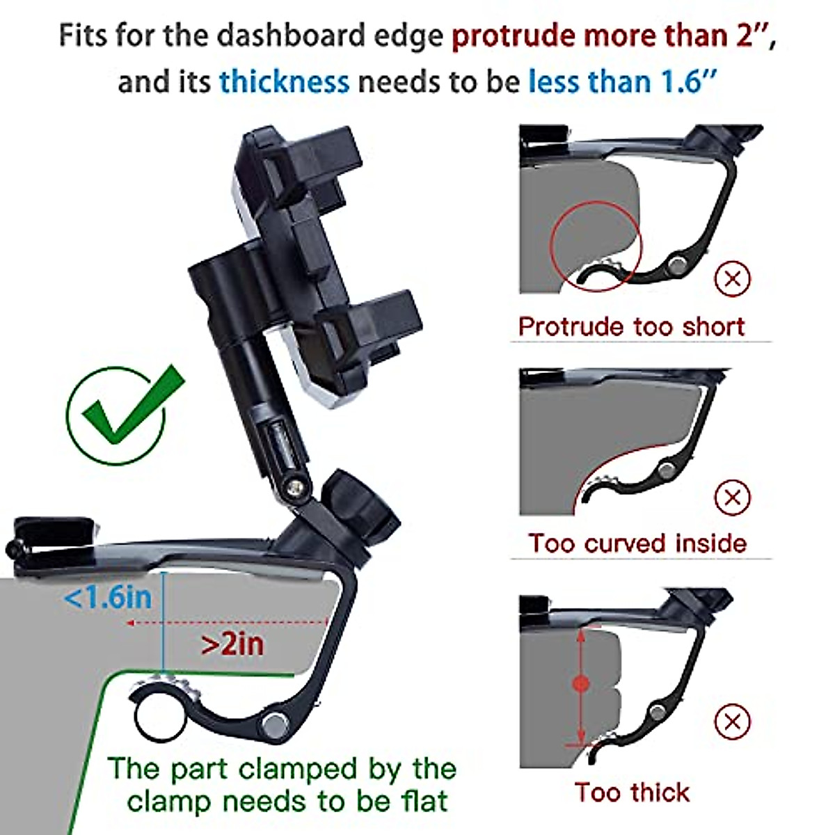 wipalor 2021 Upgraded Car Phone Holder Mount for Dashboard, 1200° Rotating Cell Phone Holder for Car, Universal Big Clamp Car Phone Mount Compatible with iPhone, Samsung, Moto and More