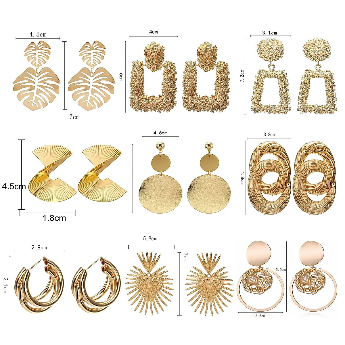 LANTAI 12 Pairs Fashion Statement Earrings Boho Geometric Dangle Earrings Gold Hoop Earrings for Women Gift Jewelry