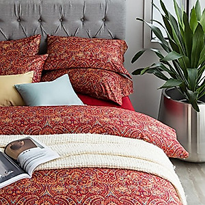 Eikei Boho Paisley Print Luxury Duvet Cover and Shams 3pc Bedding Set Intricate Tuscany Bohemian Damask Medallion 350TC Egyptian Cotton Sateen (King)