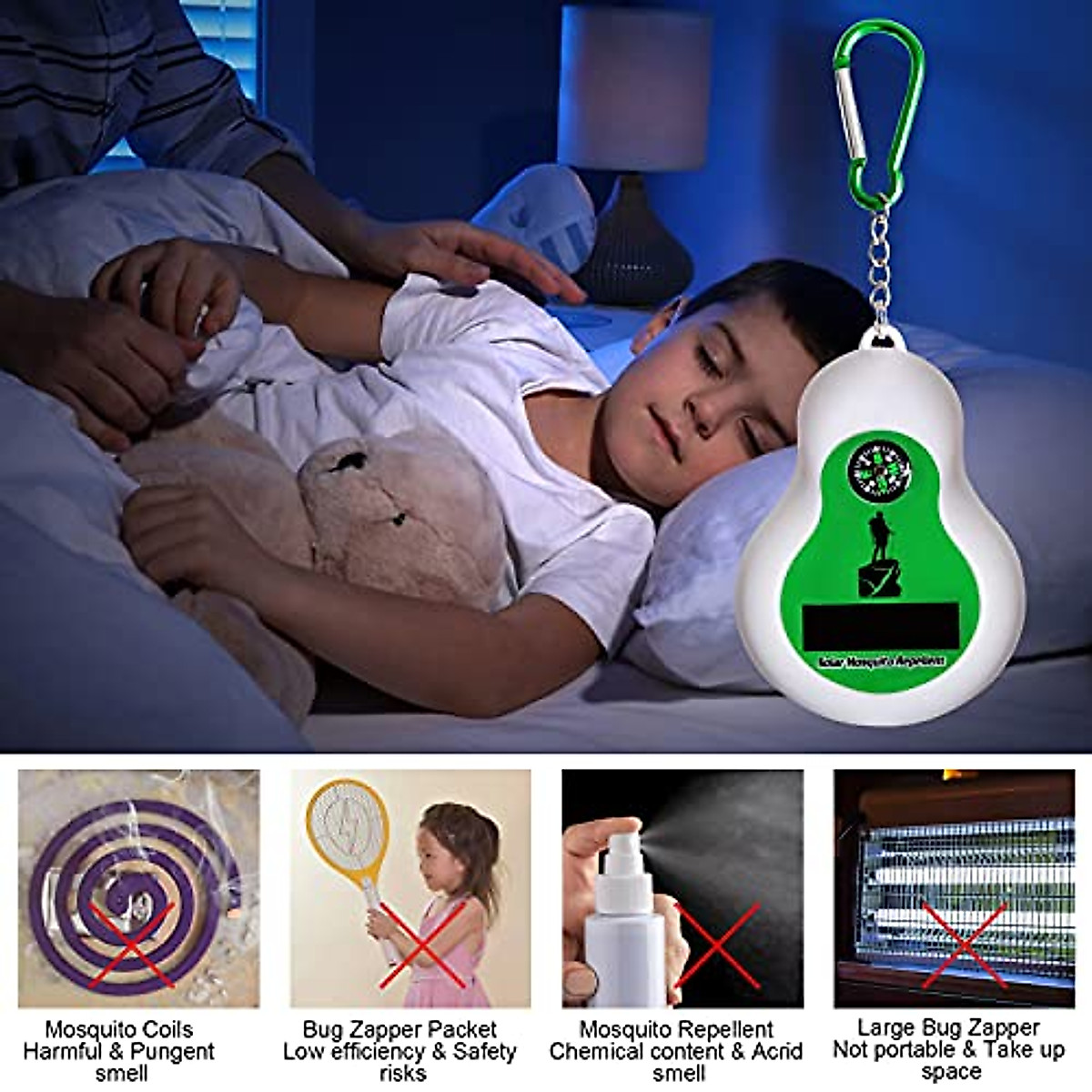 Solar Ultrasonic Outdoor Mosquito Repellent Bug Zapper Outdoor with Compass, Zapper Mosquito Can be Hung Zapper Electronic Insect Killer Design for Camping, Mountaineering, Picnic, Cycling