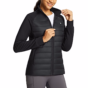 BALEAF Women's Running Winter Jacket Water Resistant Windproof Lightweight Puffer Coat Fall Cold Weather Hiking Golf Casual with Zip Pockets Black M
