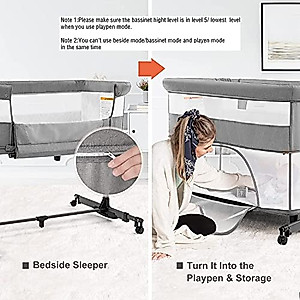 nordmiex Baby Crib,3 in 1 Bassinet for Baby,Bedside Sleeper Bedside Baby bassinets Crib for Newborn,Adjustable Portable Baby Bed for Infant/Baby,Gray