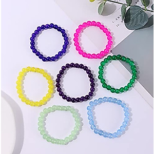 WAINIS 24PCS 8mm Glass Beaded Bracelets for Women Elastic Stretch Round Bead Healing Bracelet Multicolor Handmade Stackable Beads Bracelet