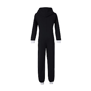 WOTOGOLD Men And Women Black Blue Pajamas Sportswear Hooded Unisex Jumpsuit Black Black Medium
