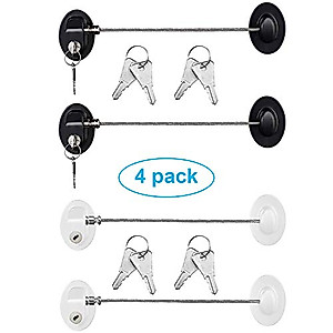 Hotop 4 Pack Refrigerator Lock Cabinet Locks with Keys Adhesive Freezer Door Fridge Drawer Lock for Child Safety and Privacy, No Drilling (White and Black)