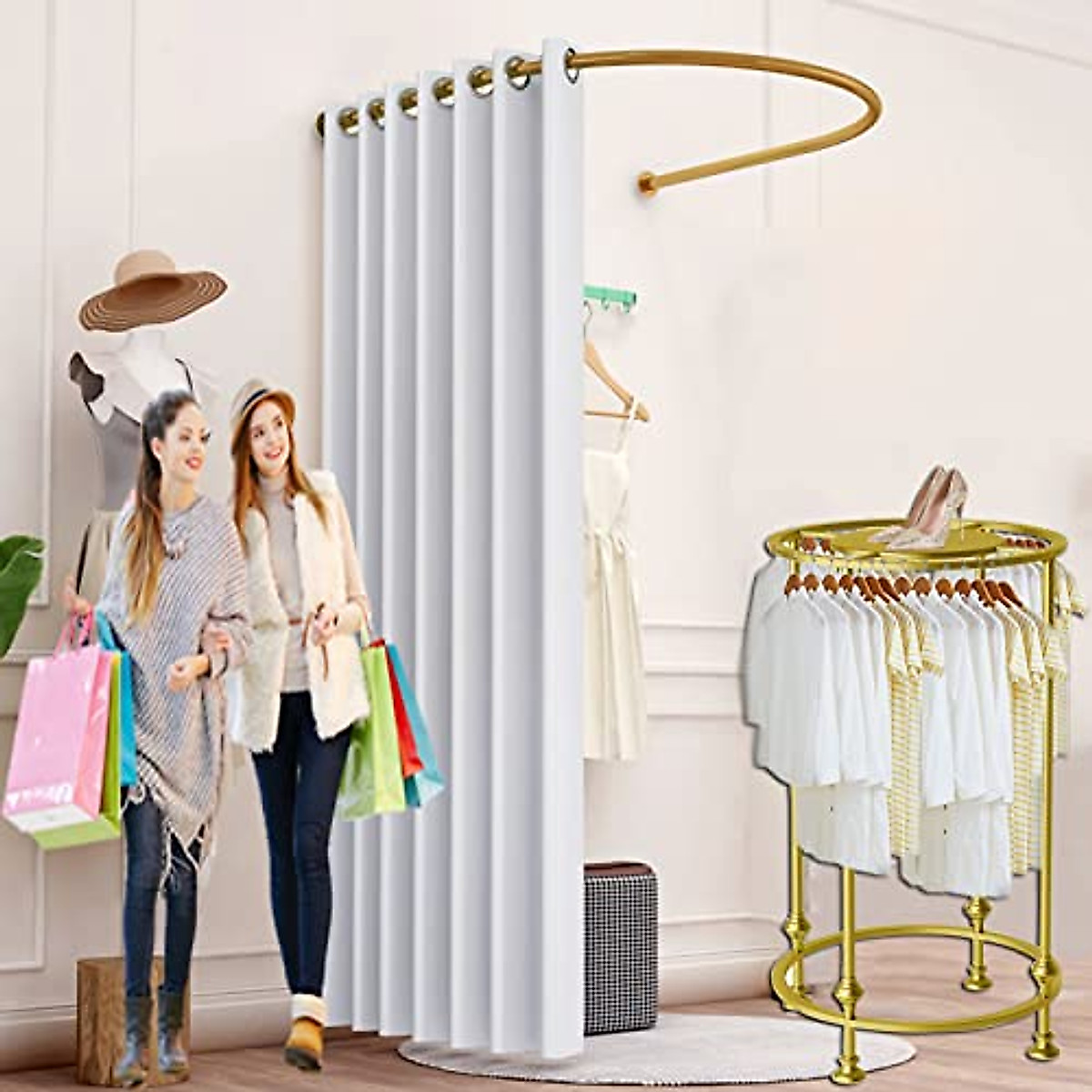 ZOUXIKOU Industrial Pipe Freestanding Round Garment Rack with Topper - Multi-Purpose Hanging Rod for Clothes Display and Storage in Retail Boutiques, Bedrooms, and Commercial Spaces