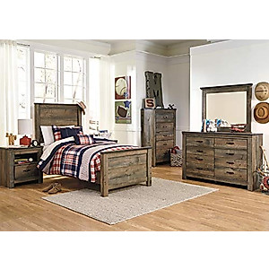 Signature Design by Ashley Trinell Rustic 1 Drawer Nightstand with USB Charing Stations, 26.22" Tall, Warm Brown