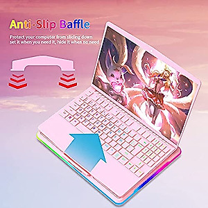 NACODEX Pink RGB Laptop Cooling Pad with 3 Quiet LED Fans and Touch Control for 15.6"-17" Laptop, Adjustable Comfortable Height Portable Cooler, Durable Pure Metal Panel (Pink)