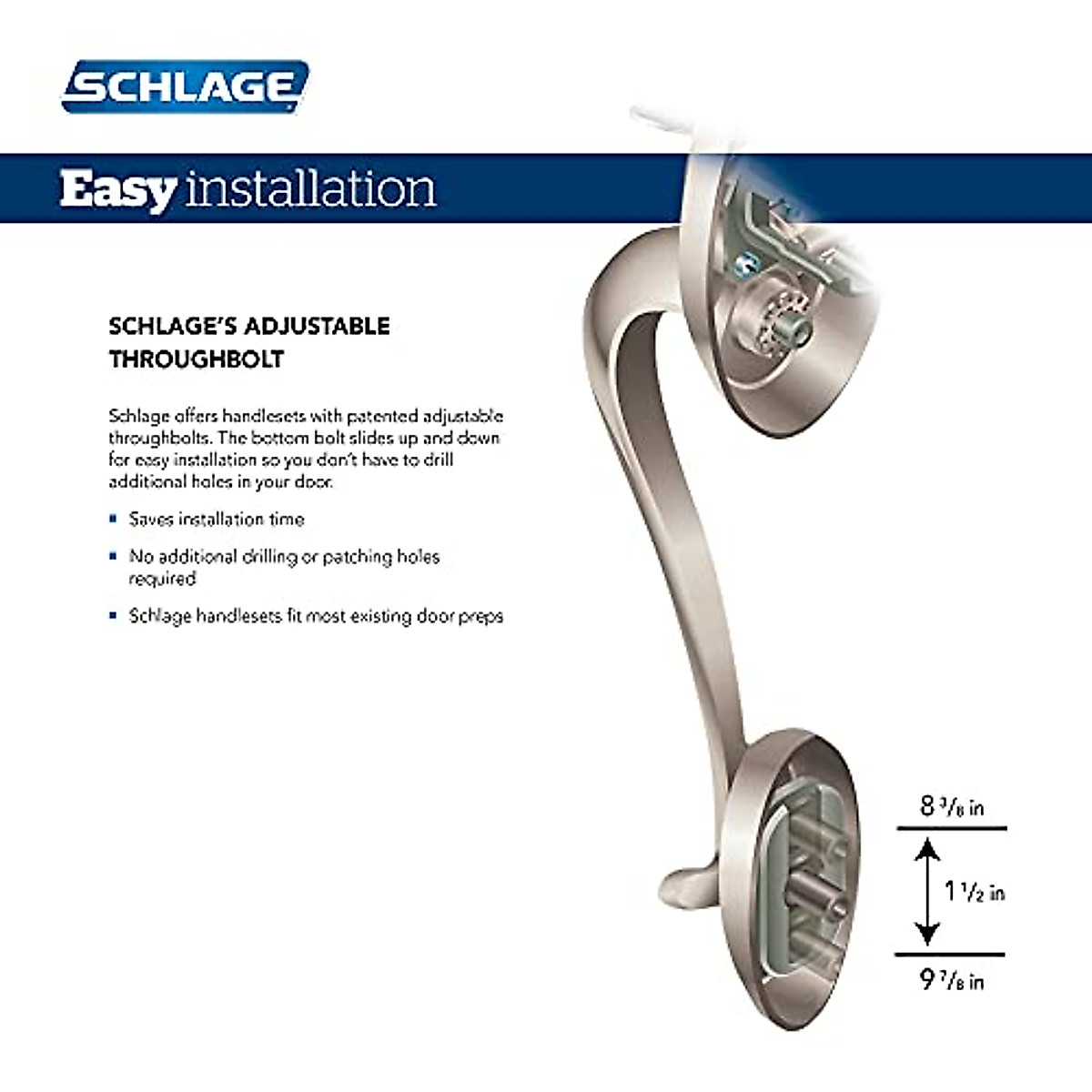 Schlage F60 V ADD 619 ACC Addison Front Entry Handleset with Accent Lever, Deadbolt Keyed 1 Side, Satin Nickel