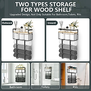 Towel Racks for Bathroom, Metal Towel Holder with Storage Basket,Wall Towel Rack for Rolled Towels, Towel Storage for Small Bathroom,Bathroom Shelves.
