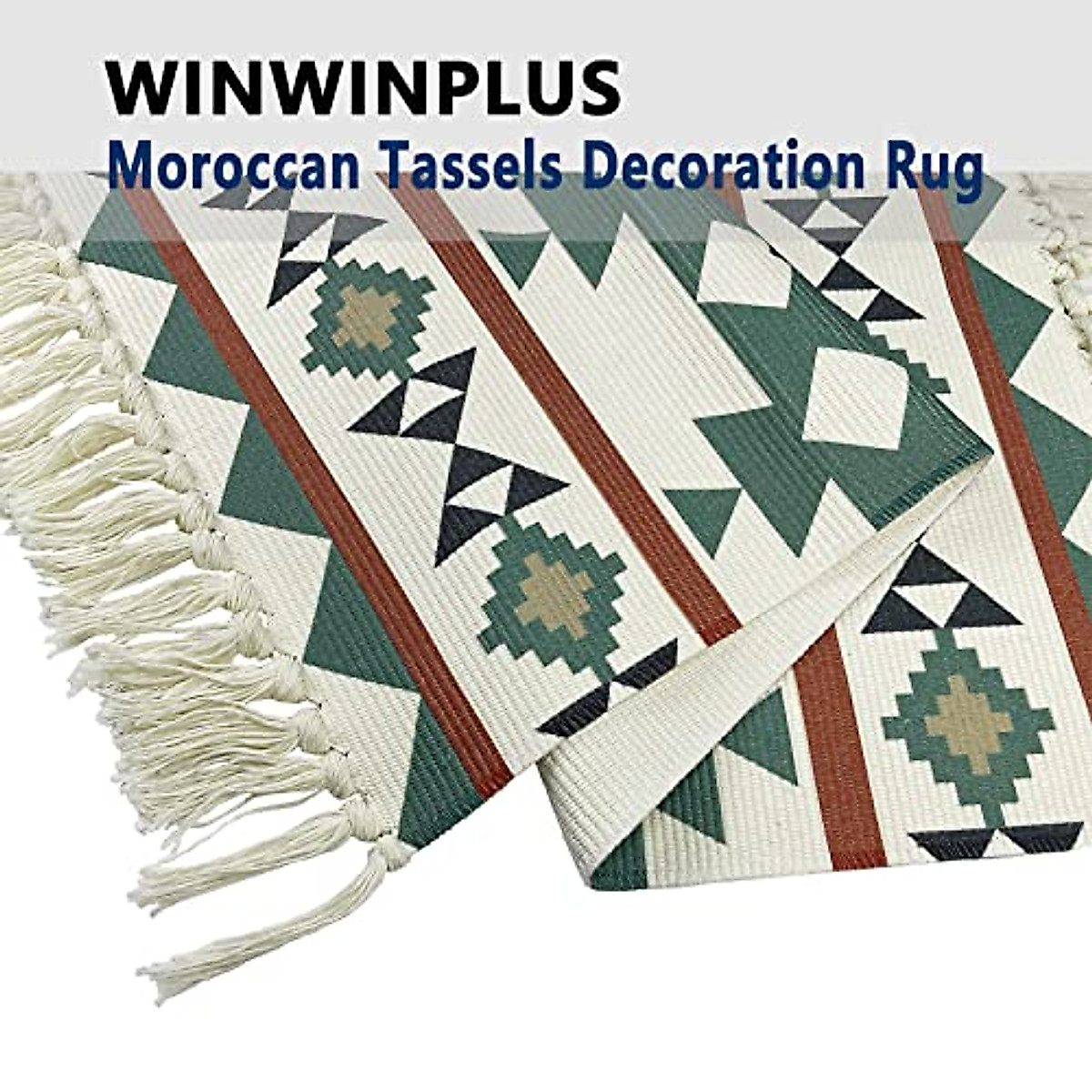 Winwinplus Cotton Area Rug, 2' x 3', Hand Woven Carpet Tassels Throw Rugs Door Mat Indoor Area Rugs for Bathroom, Bedroom, Living Room, Laundry Room Home Decoration