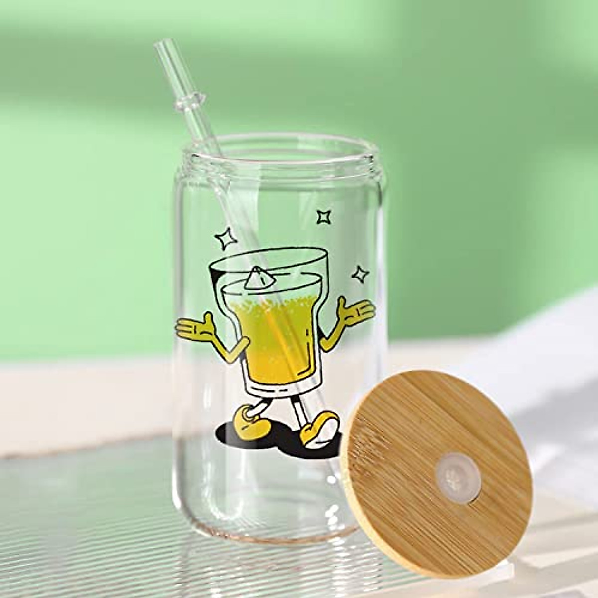 AGH 12 Pack 16oz Clear Sublimation Glass Blanks with Bamboo Lid, Sublimation Glass Cups Transparent Can Shaped Beer Cup with Lid and Straw, Straight Sublimation Tumblers for Iced Coffee Milk Juice