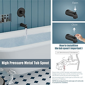Aolemi Tub Shower Faucet Set With Valve Wall Mount Shower Trim Kit 6 Inch Bathtub Fixtures Rough-in Valve Single-Spray Shower Head System 5.3 Inch Tub Spout Matte Black Modern