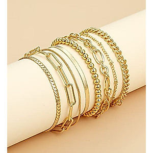 Gold Bracelets for Women, 14K Gold Plated Dainty Bracelets Set, Layered Chain Bracelets Pack Jewelry Gifts (B-8 pack gold bracelets)