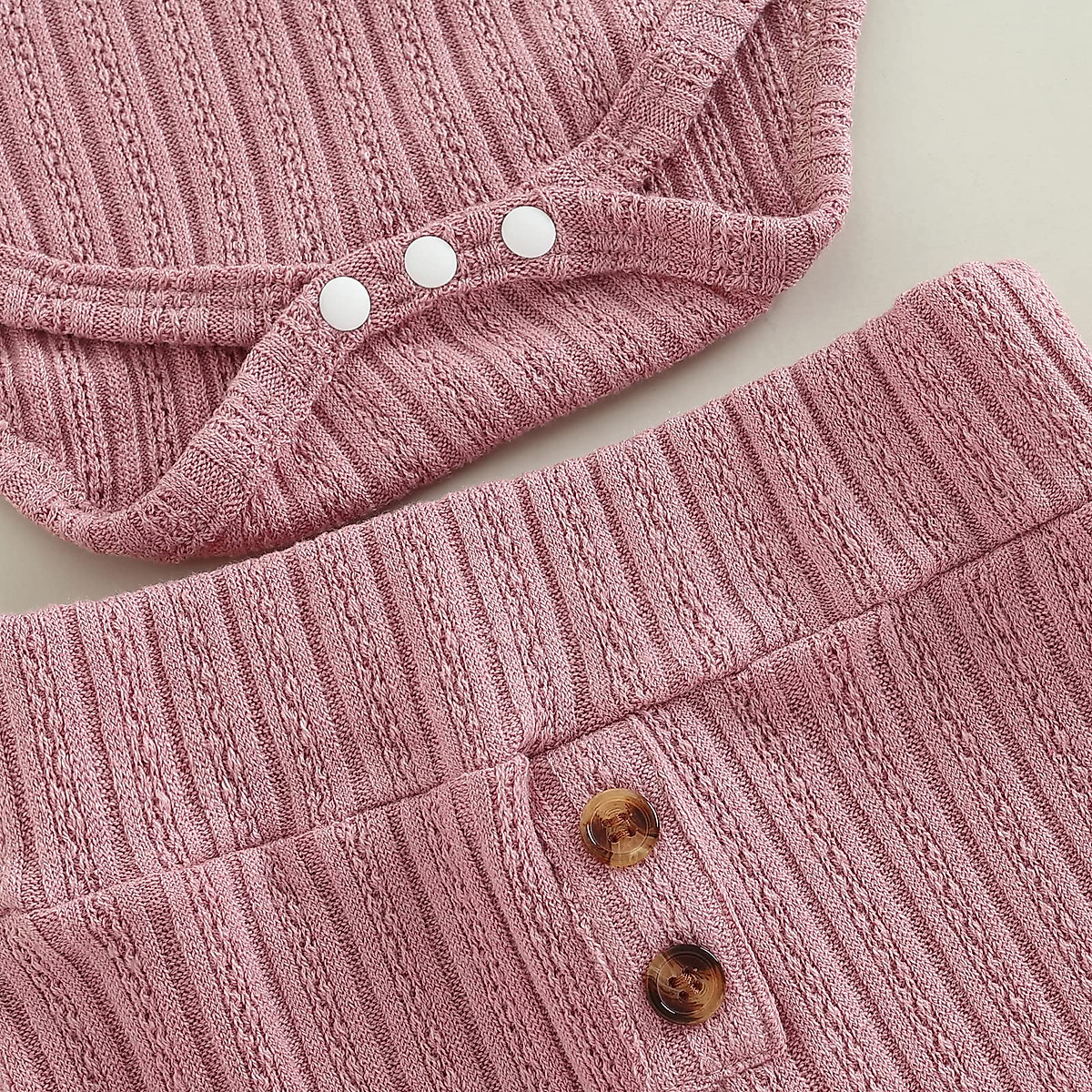 Newborn Baby Boy Girl Clothes Set Infant Ribbed Outfits Fall Winter Solid Color Romper with Elastic Long Pants 2Pcs (Pink, 6-12 Months)