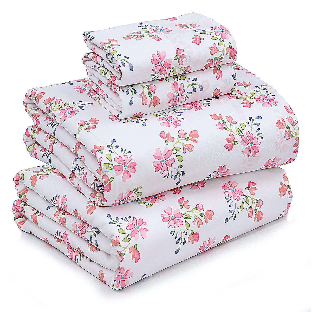 RUVANTI 100% Cotton Full Size Bed Sheets, 4 Pieces, Soft & Breathable Percale Weave Bedding, Deep Pocket 16", Hotel Standard, Crisp Cool Feel, Durable, Perfect Sheet Set Floral, Bloomex