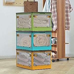 Plastic Storage Bins with Lids for Organizing, 90.54 QT * 3, Sterilite Storage Bins with Lids, Clear Storage Bins with Lids & Wheels, Stackable Storage Bins, Folding Storage Boxes Set 3 Pack