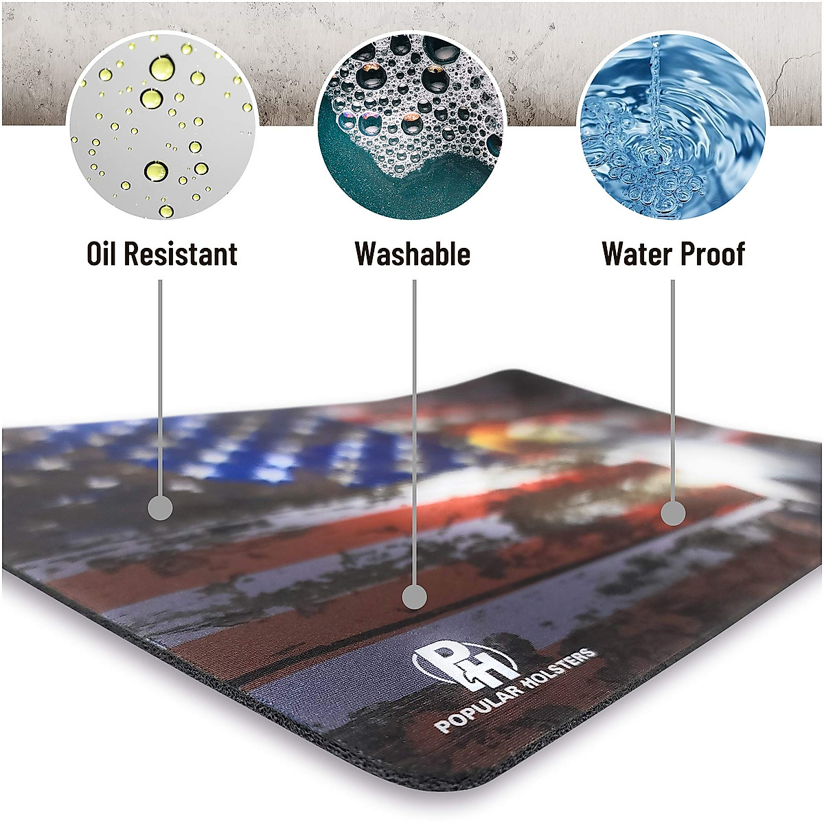 Gun Cleaning Mat by PH - Measures 11" x 17" 3 mm Thick - Oil and Solvent Resistant Padded Non-Slip - Compatible with Compact to Large Guns - for Maintenance or Repairs to Your Firearm - (Flag+Eagle)