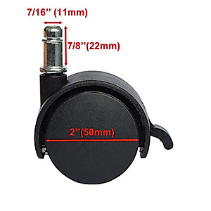 MySit 2" Replacement Office Chair or Stool Caster Wheels - with Brake (Set of 5)
