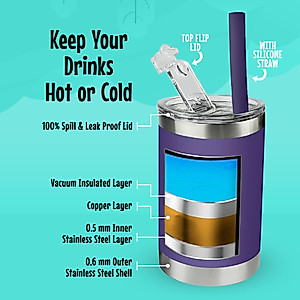 K KICHUZL 2 Pack 12 OZ, Toddler Cups, BPA FreeStainless Steel Smoothie Cup For Kids, Insulated Tumbler with Leak Proof Lid And Silicone Straw,Dishwasher Safe,Easy Cleaning